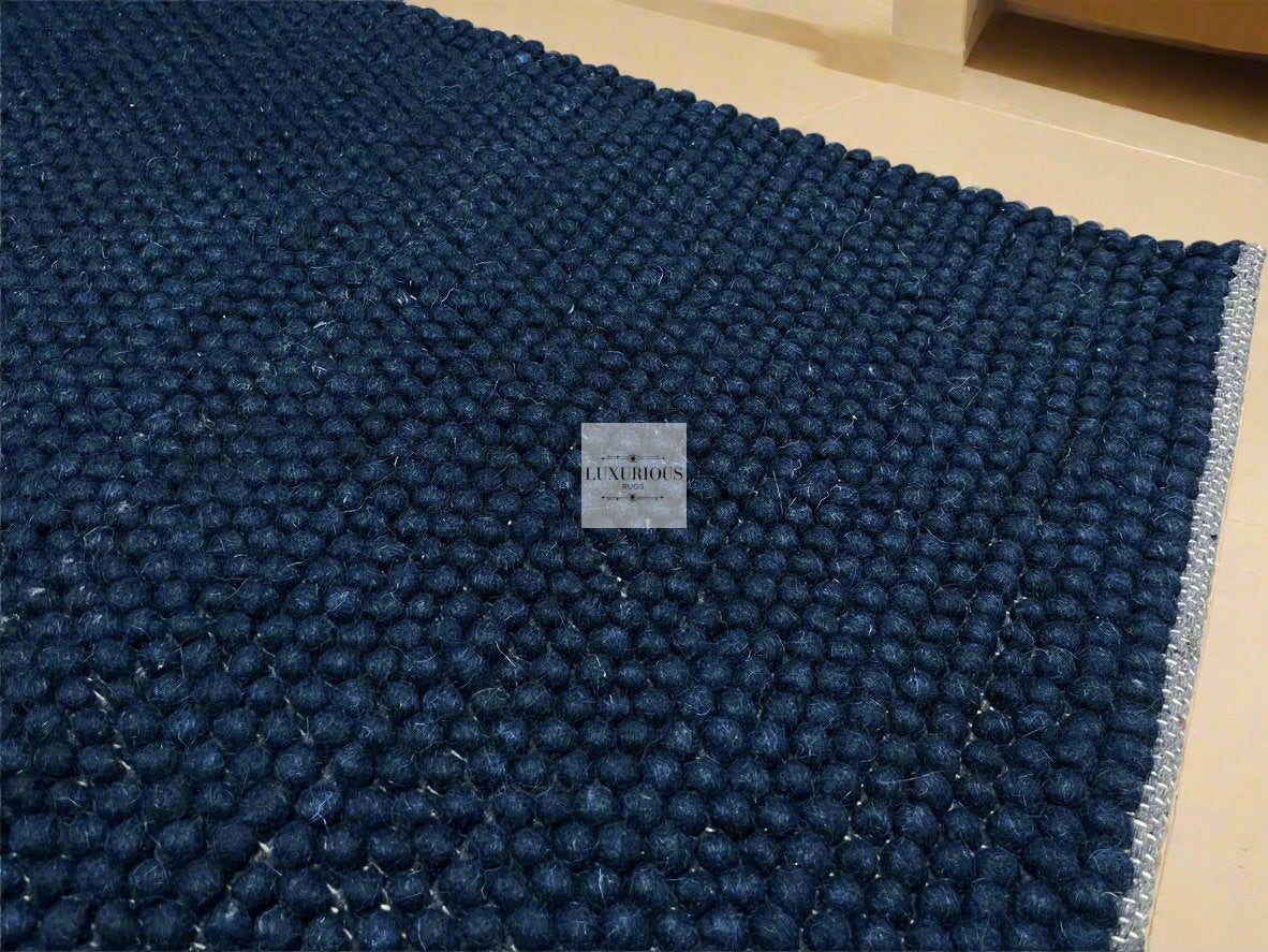 Pebbles Pure Navy Wool Hand Woven Rug – Luxurious Rugs
