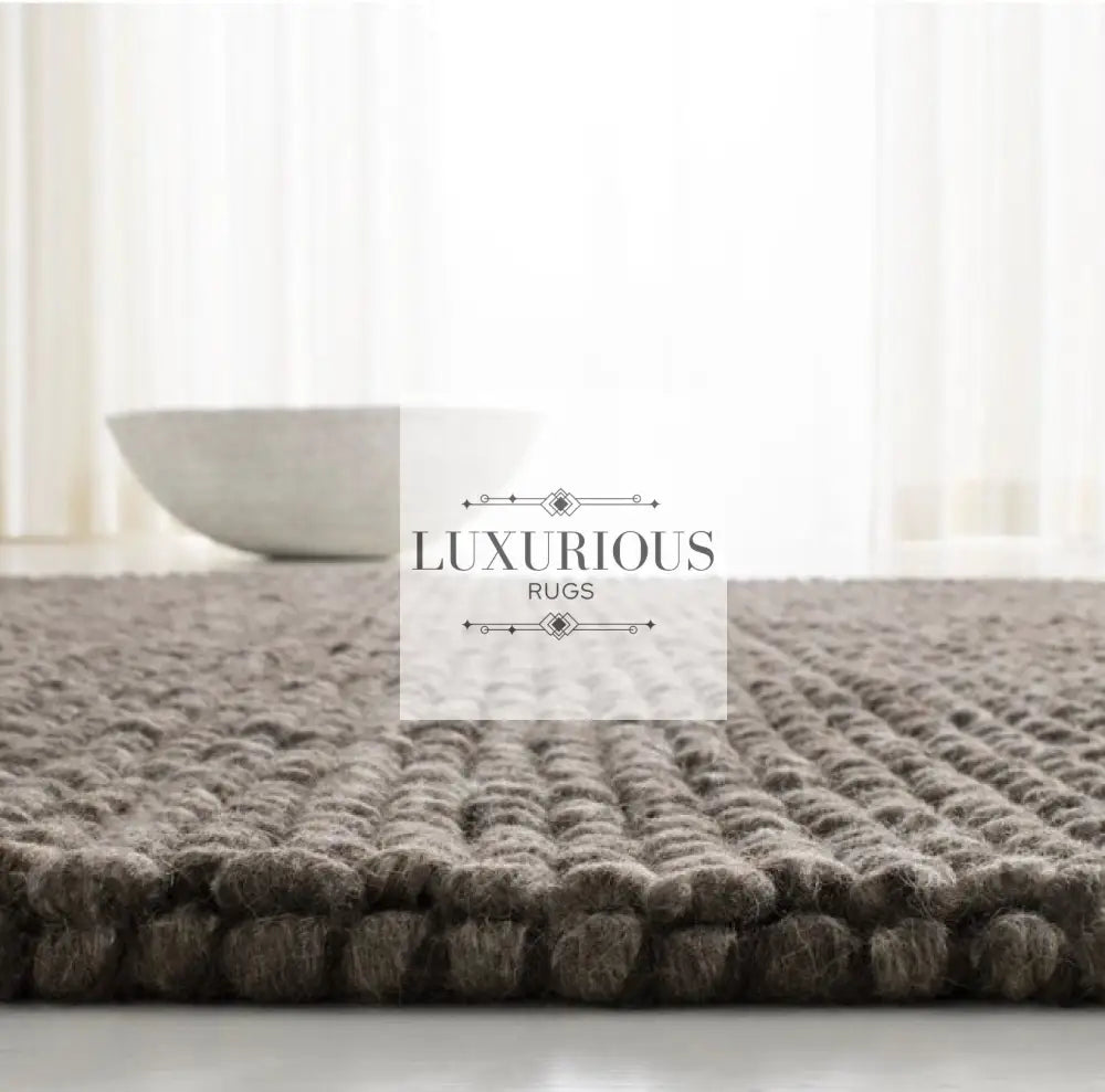 Pebbles Brown Hand Woven Wool and Cotton Blend Rug – Luxurious Rugs